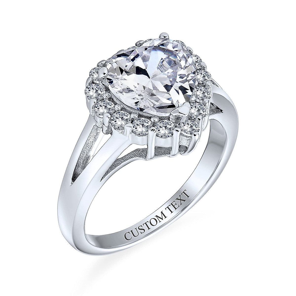 Personalize Romantic Statement 3CT AAA CZ Halo Promise Brilliant Cut Heart Shape Engagement Ring For Women .925 Sterling Silver Split Band Customizable