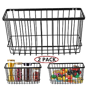 Over the Cabinet Door Organizer Holder, EINFAGOOD Wall Basket No Drilling with Adhesive Pads, 2 Pack Black(Door Baskets)