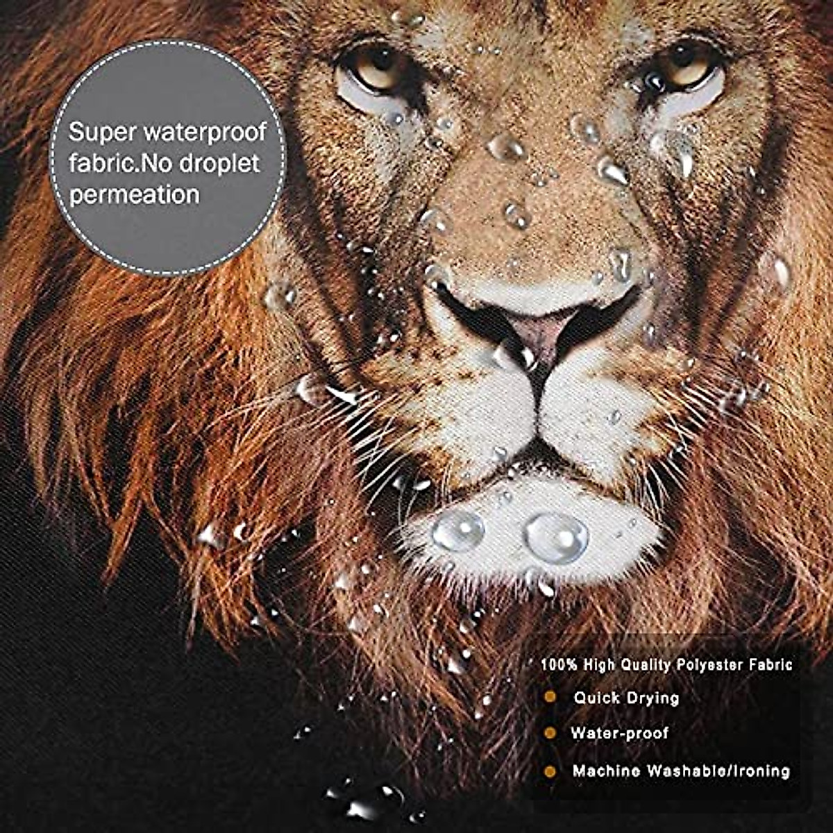 4 Piece Black Lion Animal Majestic Forest Leo King Shower Curtains Sets with Non-Slip Rugs, Toilet Lid Cover and Bath Mat, Bathroom Sets with Shower Curtain and Rugs and Accessories