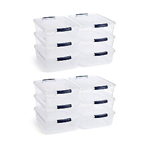 Rubbermaid Cleverstore Home Office Organization 16 Quart Latching Stackable Plastic Storage Tote Container with Lid, Clear (12 Pack)