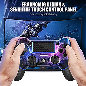AceGamer SAMINRA Replacement for PS4 Controller with 2 Thumb Grips, Design Starry Sky Custom V2 Wireless Game Controllers, Compatible with PS4, Slim, Pro and Windows PC