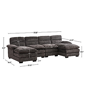 OUYESSIR U Shape Sectional Sofa Comfy Cloud Couch for Living Room, Modern Chenille Upholstery Sofa Sleeper Deep Couches with Double Chaise (Grey)