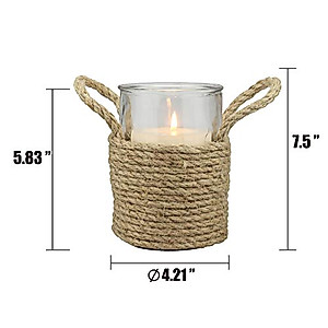 Stonebriar Nautical Rope Wrapped Pillar Candle Holder with Rope Handles, Coastal Home Decor, Decorative Piece for Living Room, Dining Room, Bathroom, and Bedroom, Tall