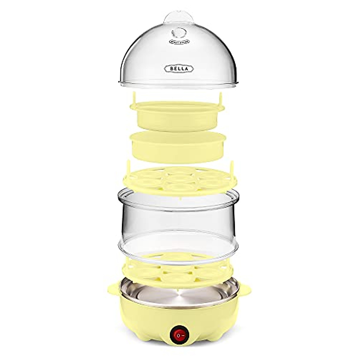 BELLA Double Tier Egg Cooker, Rapid Boiler & Poacher, Meal Prep Essential, Family Sized Meals: Make Up To 14 Large Boiled Eggs, Dishwasher Safe Parts, Poaching Tray Included, Yellow