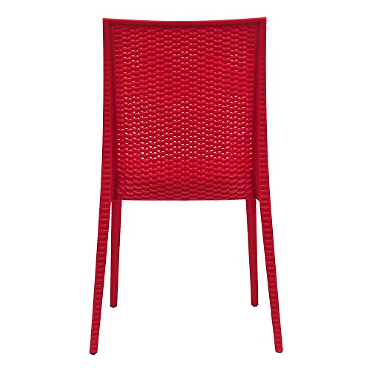 LeisureMod Modern Indoor/Outdoor Home Decorative Furniture Weave Mace Dining Chair (Armless), Set of 4 - Red