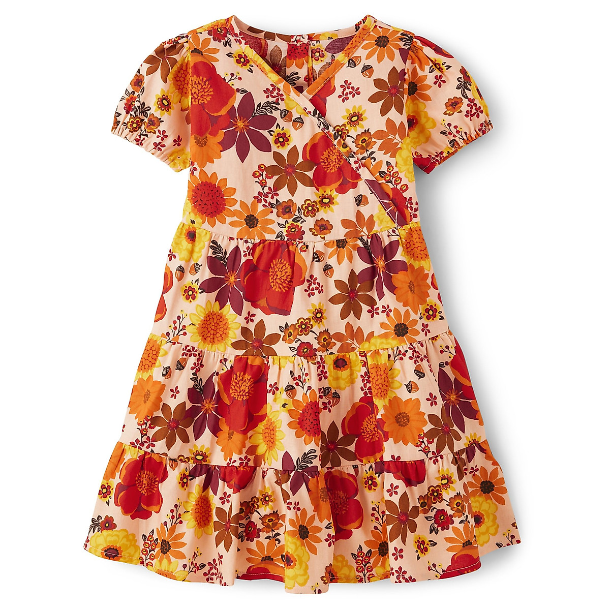 Gymboree Girls and Toddler Short Sleeve Casual Printed Dresses, Harvest Fall Flowers, 7 US