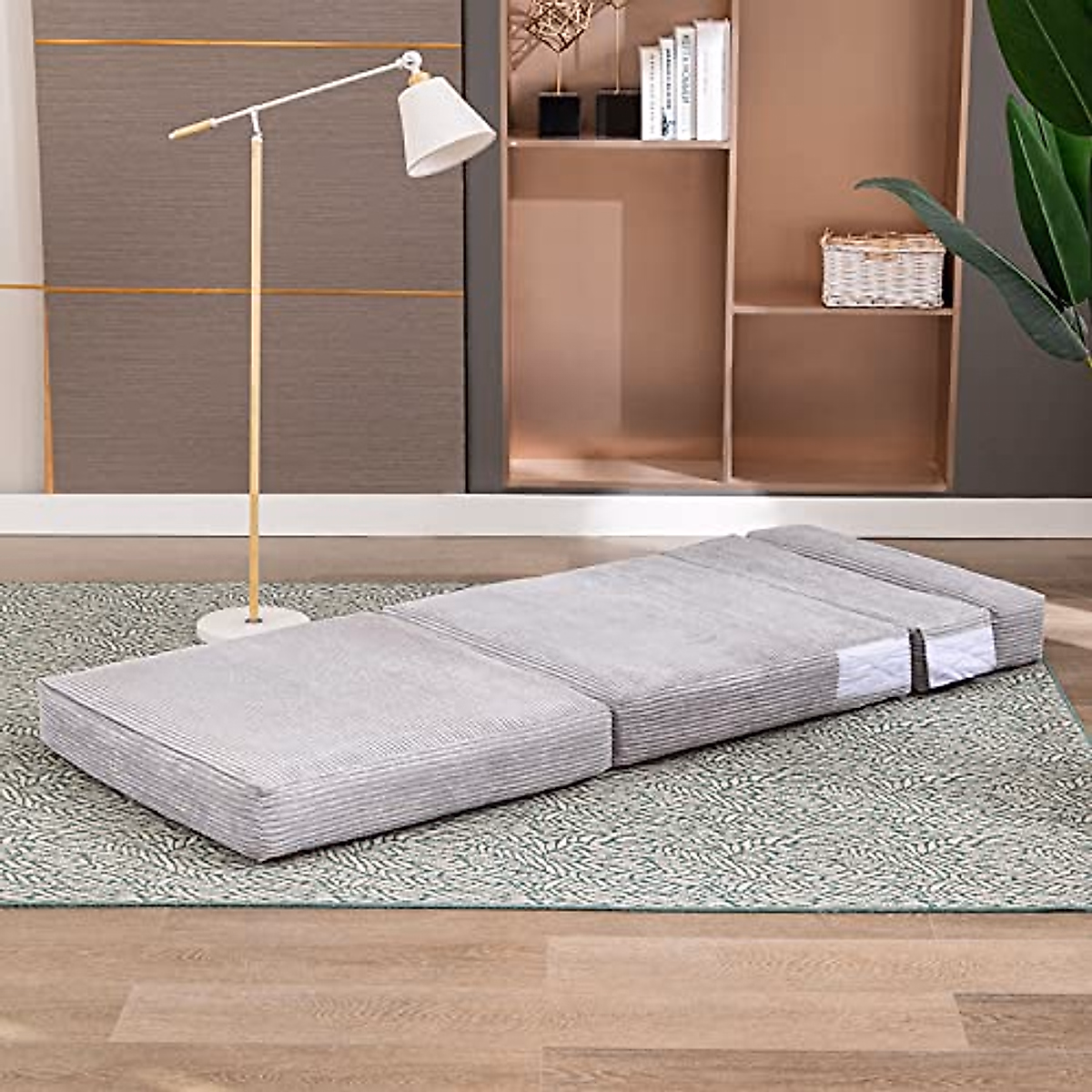 Mixoy Folding Sofa Mattress, Tri Fold Sofa Chair Bed 6.3”,Upholstered Guest Chaise,Floor Couch Sleeper,Folding Futon Sofa Bed Lounge Chaise for Guests,Living Room and Bedroom(Twin Size, Light Grey)