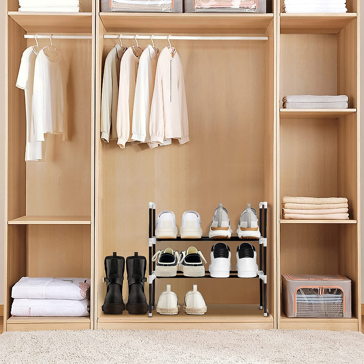 Kacimil Shoe Rack, Adjustable Shelf Shoe Organizer, Expandable Shoe Rack for Closet, Entryway Shoe Storage, Free Standing Stackable Sturdy Metal Structure - 2 Tier