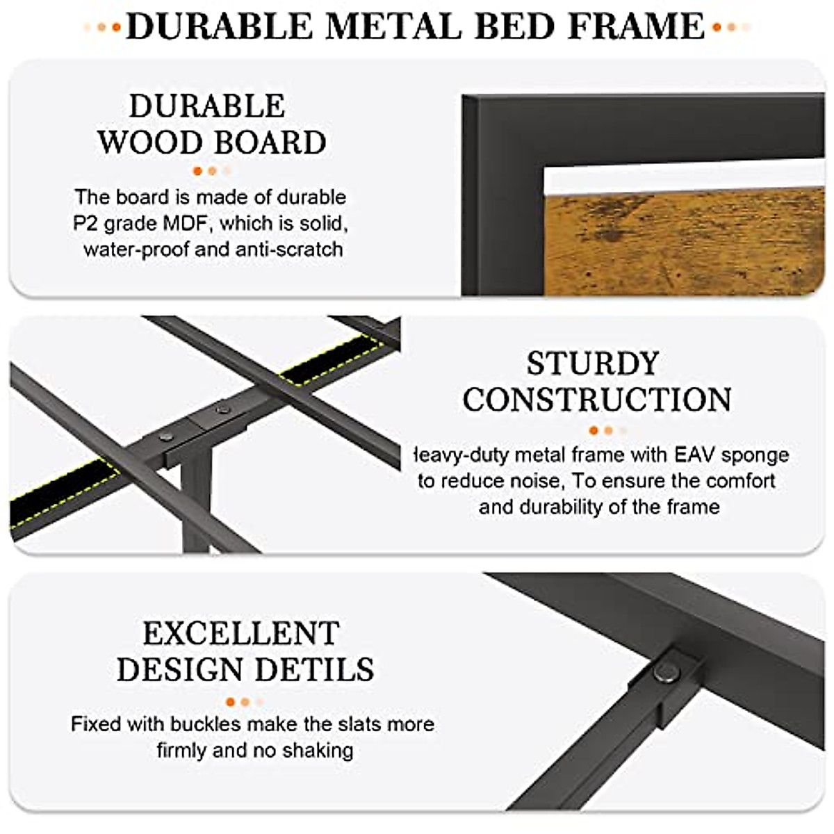 Codesfir King Size Bed Frame, Platform Metal Bed Frame King with Industrial Wood Headboard and 12 Strong Support Metal Legs, Easy Assembly, Noise-Free, No Box Spring Needed