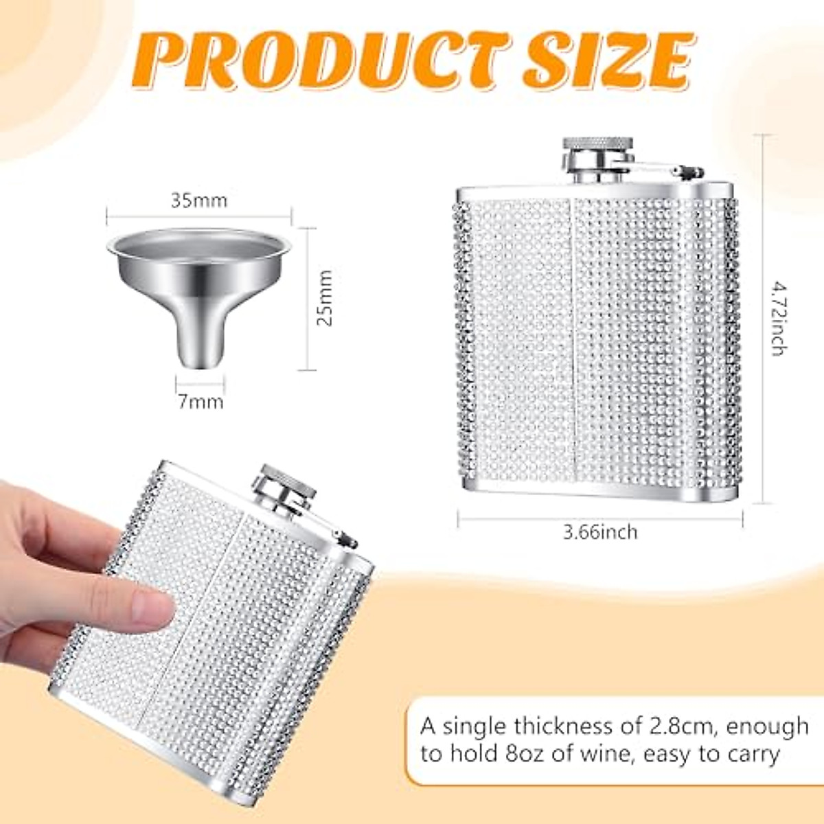 Uiifan 6 Pcs Silver Diamond Hip Flask for Bling Flasks for Liquor Reusable Whiskey Wine Pouches Alcohol Smuggling Kit Alcohol for Liquor Cruise Girls Women Bridesmaid(8 oz)