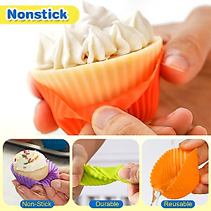 MiaNa Silicone Baking Cups Silicone Cupcake Reusable Baking Cups Muffin Liners 12pcs Cupcake Wrappers Molds for Baking 6 Rainbow Colors Cake Molds Sets, Purple