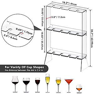 KOLUTI 3-Tier Champagne Wall Holder Stand for Party, Solid Acrylic Wine Glass Rack Floor Standing, 12 Glassware Wall-Mount Stemware Hanging, Drink Tower Shelf for Wedding Birthday Christmas Décor…