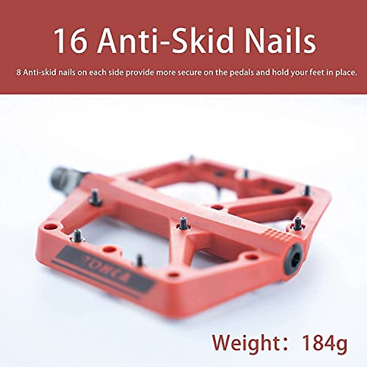 Lohca Mountain Bike Pedals Flat MTB Bike Pedals Nylon Non-Slip Bearing 9/16" Bicycle Road Bike Pedals Lightweight Wide Platform for BMX Staionary, Red