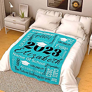 YFgohighhh Personalized Name Bedding Throw Blankets Graduation, Blue Picture Blanket for Family Friend Pet Christmas Birthday Wedding-32 x48