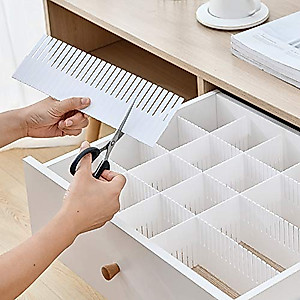 xiclass 15pcs Drawer Dividers Adjustable Drawer Storage Organizer for Clutter Kitchen Cutlery Dresser Makeup Tools Socks Can Help Tidy Office Desk Clinic Bedroom (White, 38cmx11cm)