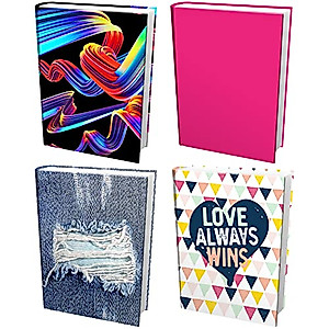 Easy Apply, Reusable Book Covers 4 Pk. Best Jumbo 9x11 Textbook Jackets for Back to School. Stretchable to Fit Most Large Hardcover Books. Perfect Fun, Washable Designs for Girls, Boys, Kids and Teens