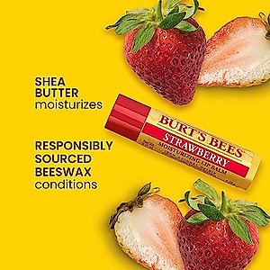 Burt's Bees Lip Balm - Strawberry, Lip Moisturizer With Responsibly Sourced Beeswax, Tint-Free, Natural Origin Conditioning Treatment, 2 Tubes, 0.15 oz.