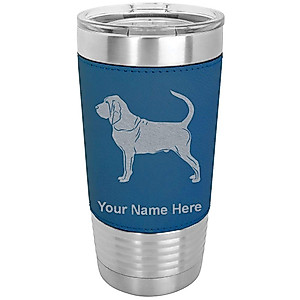 LaserGram 20oz Vacuum Insulated Tumbler Mug, Bloodhound Dog, Personalized Engraving Included (Faux Leather, Blue)
