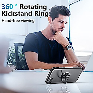 okzilla for iPhone SE Case 2022/3rd/2020, with [360 Rotation Ring Bracket Stand] [No Fall-Off Kickstand] [Military Grade Drop Protection] Slim Thin Shockproof Phone Case Cover 4.7 inch - Black