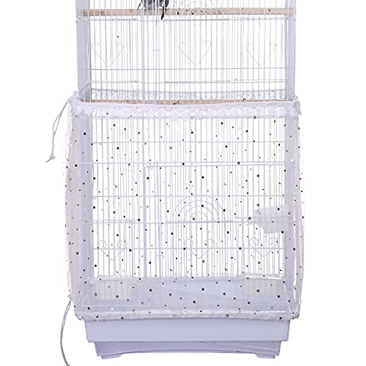 Perfitel Universal Birdcage Cover Seed Catcher Parrot Birdcage Nylon Mesh Guard Netting with lace (Not Included Birdcage，1 Piece) (80 x 18 inch, White)…