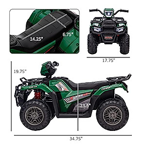 Aosom 12V Kids ATV Battery-Operated with AUX Port & USB, Kids 4 Wheeler with Tough Wear-Resistant Tread, Electric Four Wheeler Kids Ride on Car Electric Car, Green