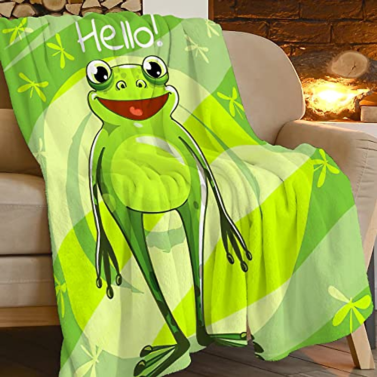 Funny Green Frog Throw Blanket Cartoon Cute Frog Print Blanket Gifts for Frog Lovers Kids Adults Super Soft Cozy Fleece Warm Lightweight Plush Blanket Decor for Living Room Couch Bed Dorm 40''X50''