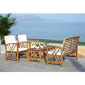 SAFAVIEH Outdoor Collection Fontana Natural/ Beige 4-Piece Conversation Patio Set with Cushions