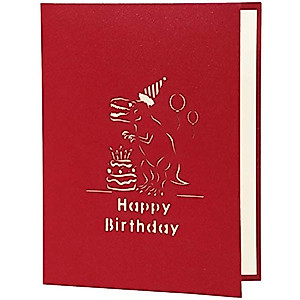 LANGXUN 3D Pop Up Dinosaur Happy Birthday Card, Jurassic Tyrannosaurus Card, Personalized Kid Funny Greeting Cards Birthday