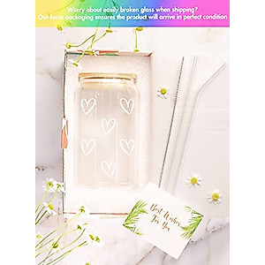 NewEleven Cute Glass Coffee Cups With Lids And Straw – Aesthetic Cups – Iced Coffee Cup, Coffee Tumbler, Glass Tumbler – Christmas Gifts For Women, Coffee Lover - 16 Oz Coffee Glass