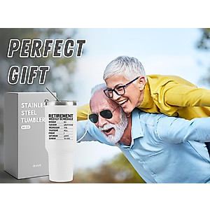 Onebttl Retirement Gifts for Men, Retirement Tumbler for Men 40oz Insulated Travel Cup with Handle, Retired Gifts for Dad, Grandpa, Friends, CoWorker (White, Schedule)