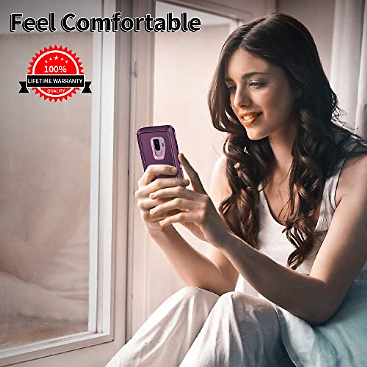 Mieziba for Galaxy S9 Case, Heavy Duty Shockproof Dust/Drop Proof 3 Layer Full Body Protection Rugged Durable Cover Case for Galaxy S9, Purple/Pink