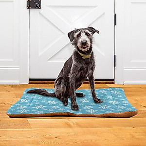 Coikll Christmas White Snowflakes Blue Pet Bed Pad Soft Dog Bed Mat with Anti-Slip Bottom, Machine Washable Crate Pad Mattress for Dog Sleeping- 36 * 24inches