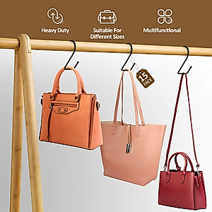 ZEDODIER 15 Pack Purse Hanger Purse Hooks for Closet, Sturdy Metal S Hooks Bag Organizer Backpack Holder, Closet Organizer and Storage, Black