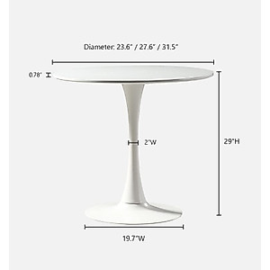 MIINO Round Modern Style Solid Wood Dining Table Dining Furniture with Tulip Base, Small Table for Office Small Coffee Table for 2, White, 23.6" W