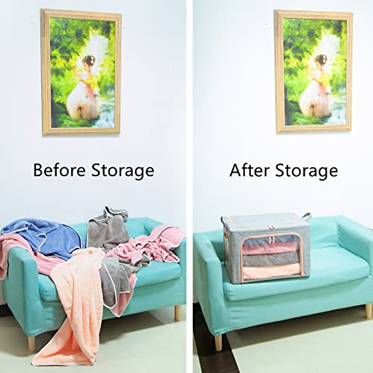 Tasmegol 4 Pack Stackable Steel Metal Frame Clothes Storage Bins Foldable Zipper Cloth Box Clothing Bags Large Clear Window Closet Containers Organizer for Bedding Sweater