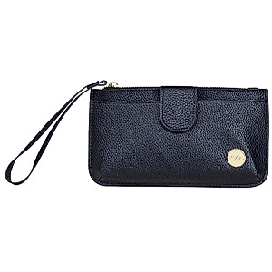 CleverMade Premium Zip Pouch Wallet Clutch with Multiple Storage Pockets and Wristlet Strap for Easy Carrying, Durable Vegan Leather Construction, Black