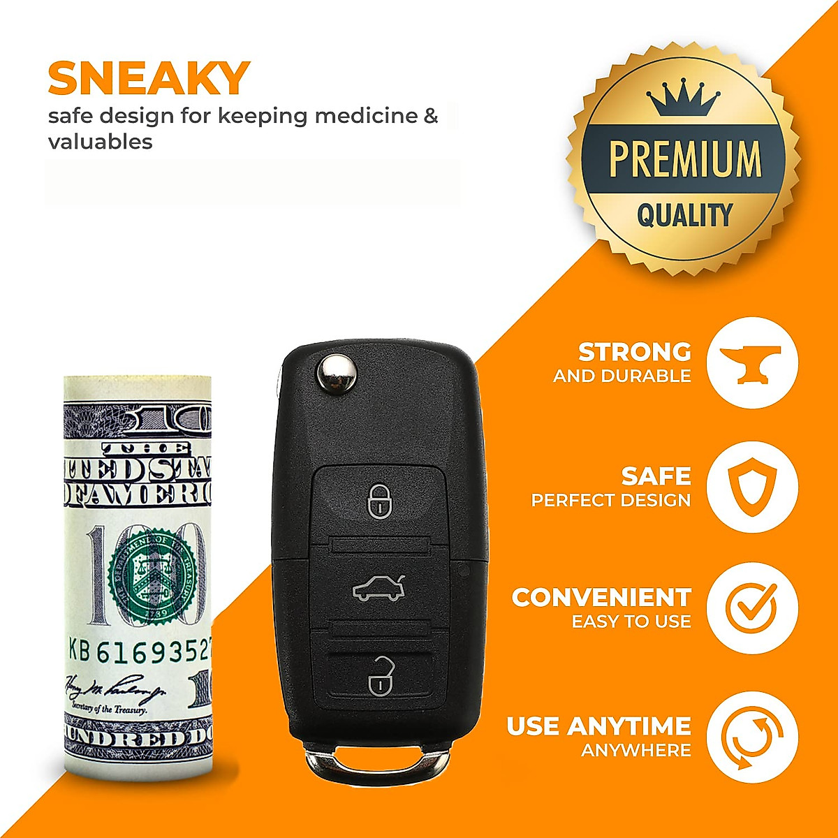 Fake Car Key Diversion Safe - Hidden Secret Compartment Stash it Box Discreet Decoy Car Key Fob to Hide Store Money, Jewelry Small Container to Keep Valuables Safe in Plain Sight Storage Keychain (1)