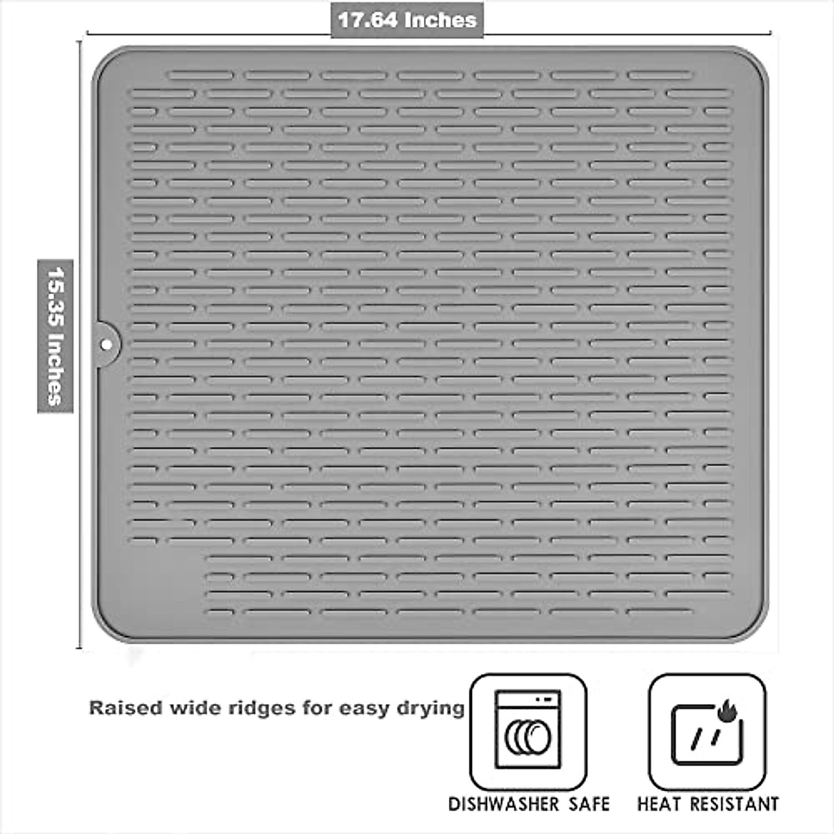 Silicone Dish Drying Mat,Drying Mat for Kitchen Counter, Silicone Trivets/Pot Holders ,Heat Resistant Mat,Easy to Drain and Clean Large Drainboard Mat, Dish Drainer Pad (17.72 x 15.75Inches, black)