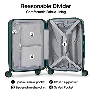 Hanke Carry On Luggage 22x14x9 Airline Approved Spinner Wheels Hard Shell Suitcases for Women & Men TSA Luggage Travel Suitcase Rolling Light Weight Luggage 20 Inch(Blackish Green)