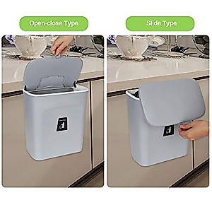 ZOEYES 2.4 Gal Hanging Trash Can for Kitchen Cabinet Door, Small Under Sink Hanging Garbage Can with Lid, Wall-Mounted Waste Bin for Bathroom Bedroom Office Kitchen (Gray)