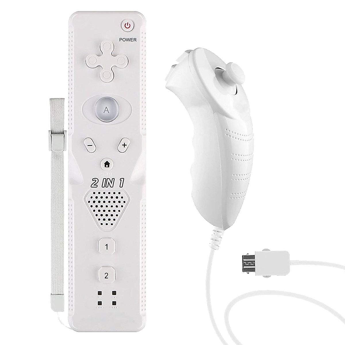 WeJoy Wii Remote Controller build in Motion Plus with Nunchuck and Wrist Strap for Wii & Wii U -White