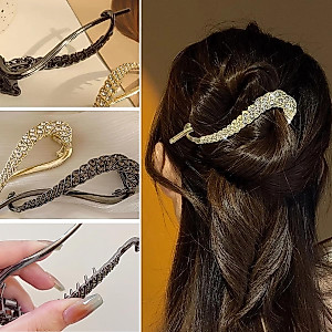 KuuGuu 4 PCS New Rhinestone One Word Hair Clips French Banana Clip,Pearl Decor Banana Clip French Style Twist Hair Barrette Non Slip Jaw Hair Claws Hair Accessories