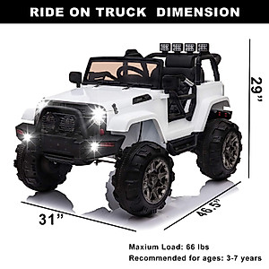 OTTARO Kids Electric Car Ride on Car Truck, Battery Kids Car w/Parent Remote Control, 12V Battery Powered Electric Car for Kids, 3 Speeds,Spring Suspension, MP3 Player (White)