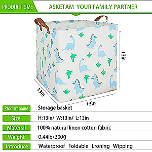 ASKETAM Square Canvas Collapsible Fabric Baby Toy Box Storage Bin Bedroom Decor Closet Kids Laundry Baskets Toy Organizer,Shelf Basket Nursery Storage,Gift Baskets(Blue Dinosaur)