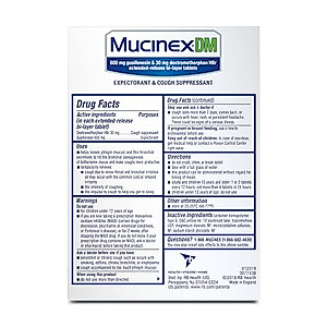 Mucinex DM 12Hr Chest Congestion & Cough Medicine For Adults, Cold And Cough Medicine for Excess Mucus Relief, 600 mg Guaifenesin & 30 mg Dextromethorphan HBr, 40 Bi-Layer Tablets