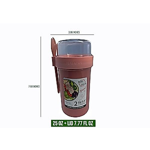 BSOV 2 in 1 Salad To Go Container Lid & Cereal Oats Yogurt Take Out Container with Fork & Dressing Pod, On the Go Portable Food Meal Prep Storage for Lunch and Jar, 3 Compartments (Pink)