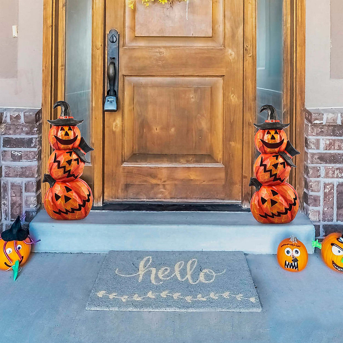 Toiyason 14inch Light Up Evil Pumpkin Scary Jack O'Stack Halloween Ornament Decoration for Outdoor Indoor Garden Party Festival Events