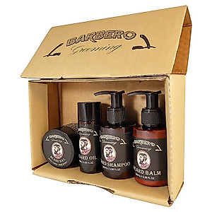 Barbero Grooming Beard Care Kit with Thickening Serum and Wooden Boar Beard Brush