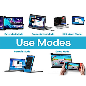 Duex Max Grey Portable Monitor with Adhesive, New Mobile Pixels 14.1" Full HD 1080P IPS Auto Rotated Laptop Screen Extender, USB A/Type-C USB Powered Plug and Play (1 Max Grey and 12* Adhesive)