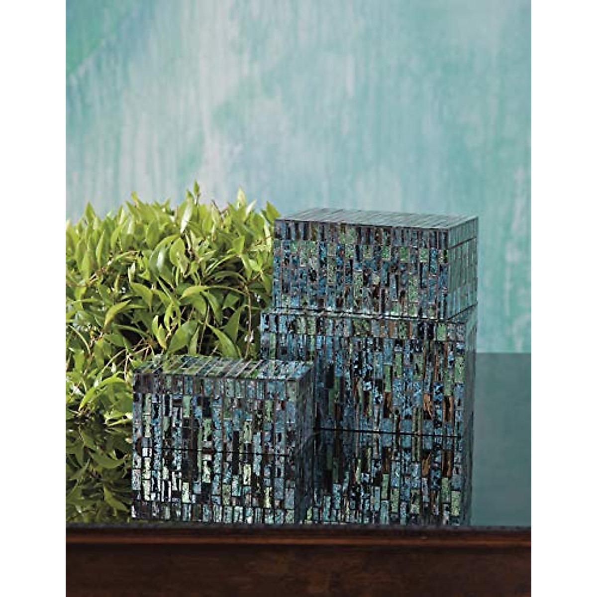 IMAX 96114-3 Aramis Set of 3 Mosaic Boxes, Black/Blue